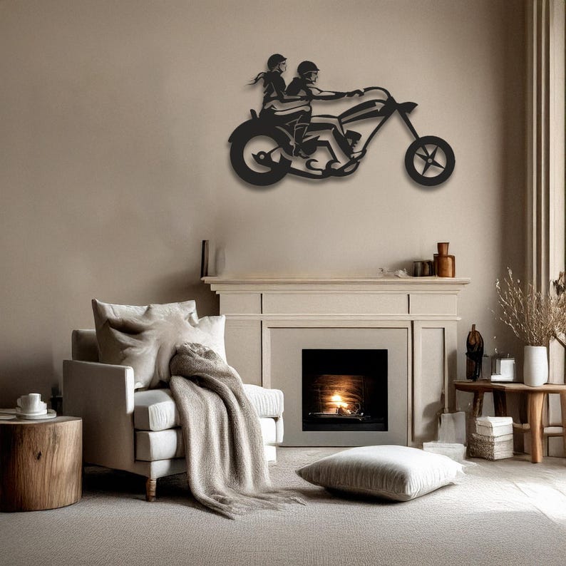Laser Cut Motorcycle Couple Metal Wall Art, Biker Garage Decor - Etsy