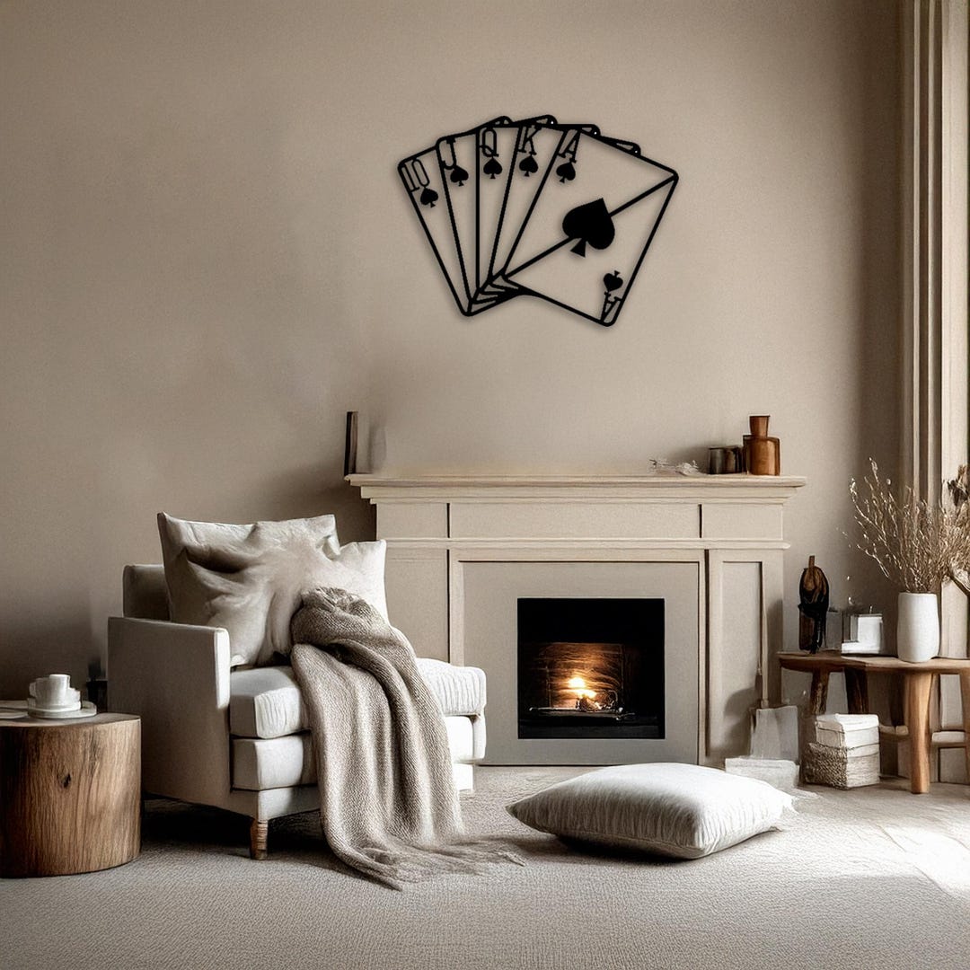 Laser Cut Metal Wall Decor, Playing Cards Design, Black Game Room Wall ...