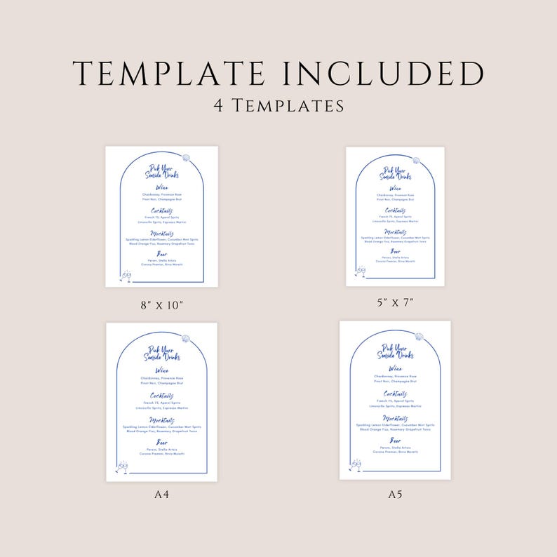 Signature Drinks Menu, Coastal Wedding Bar Decor, Editable Canva ...