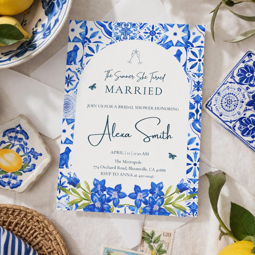 The Summer She Turned Married Bridal Shower Invitation With Cat ...