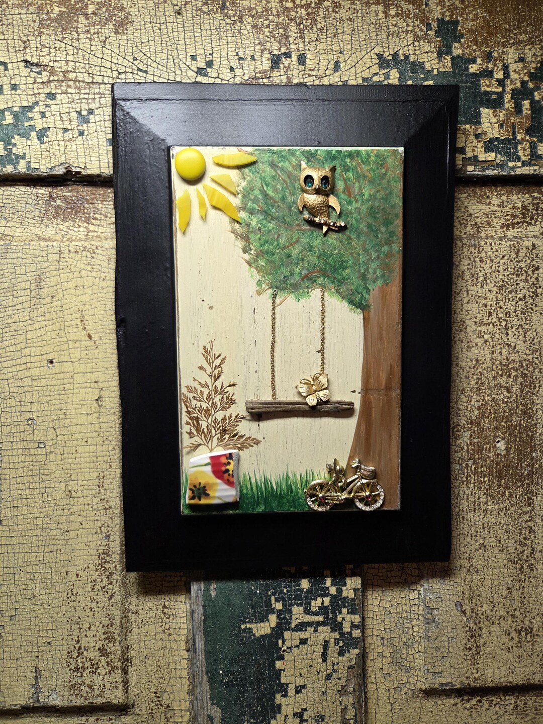 Whimsical Tree Swing Mixed Media Art Handmade Woodland Wall Art ...
