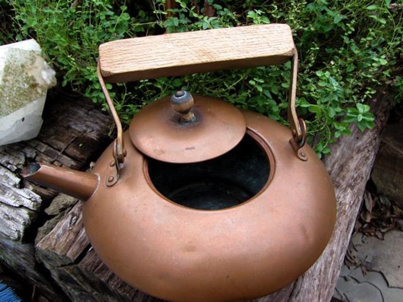 PRIMITIVE Copper Kettle With Wood Handle/ Copper Teapot Kettle /VINTAGE ...