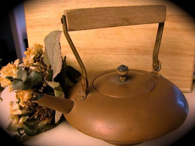 PRIMITIVE Copper Kettle With Wood Handle/ Copper Teapot Kettle /VINTAGE ...