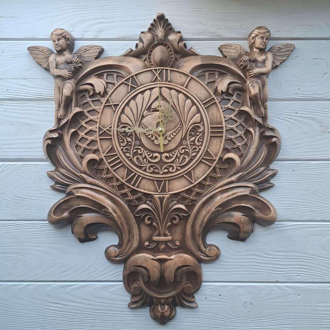 Angel Wall Clock Vintage Angel Wall Clock Angelic Carved Clock Roman ...