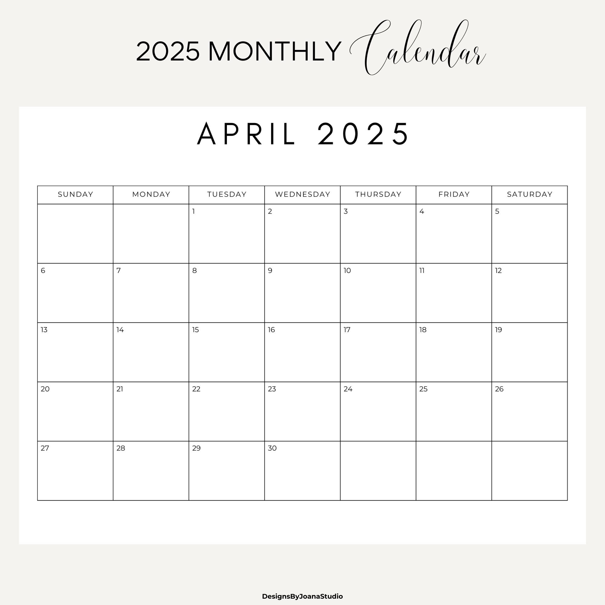 Printable Monthly Calendar 2025 - Etsy