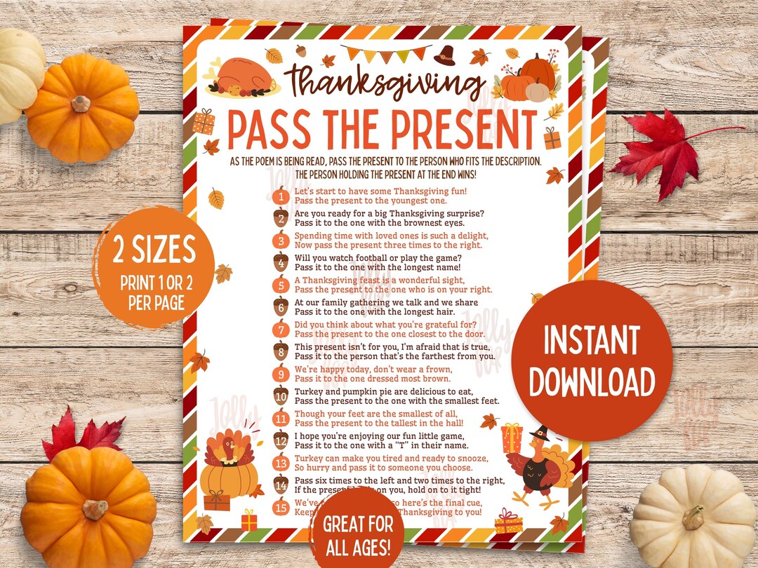 Pass the Present Thanksgiving Printable Game Friends Family Kids Table ...