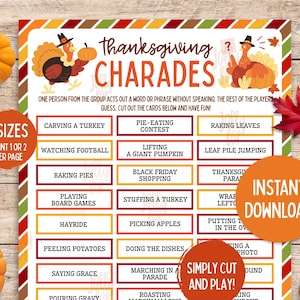 Thanksgiving Charades Thanksgiving Printable Game Kids Friends Family ...