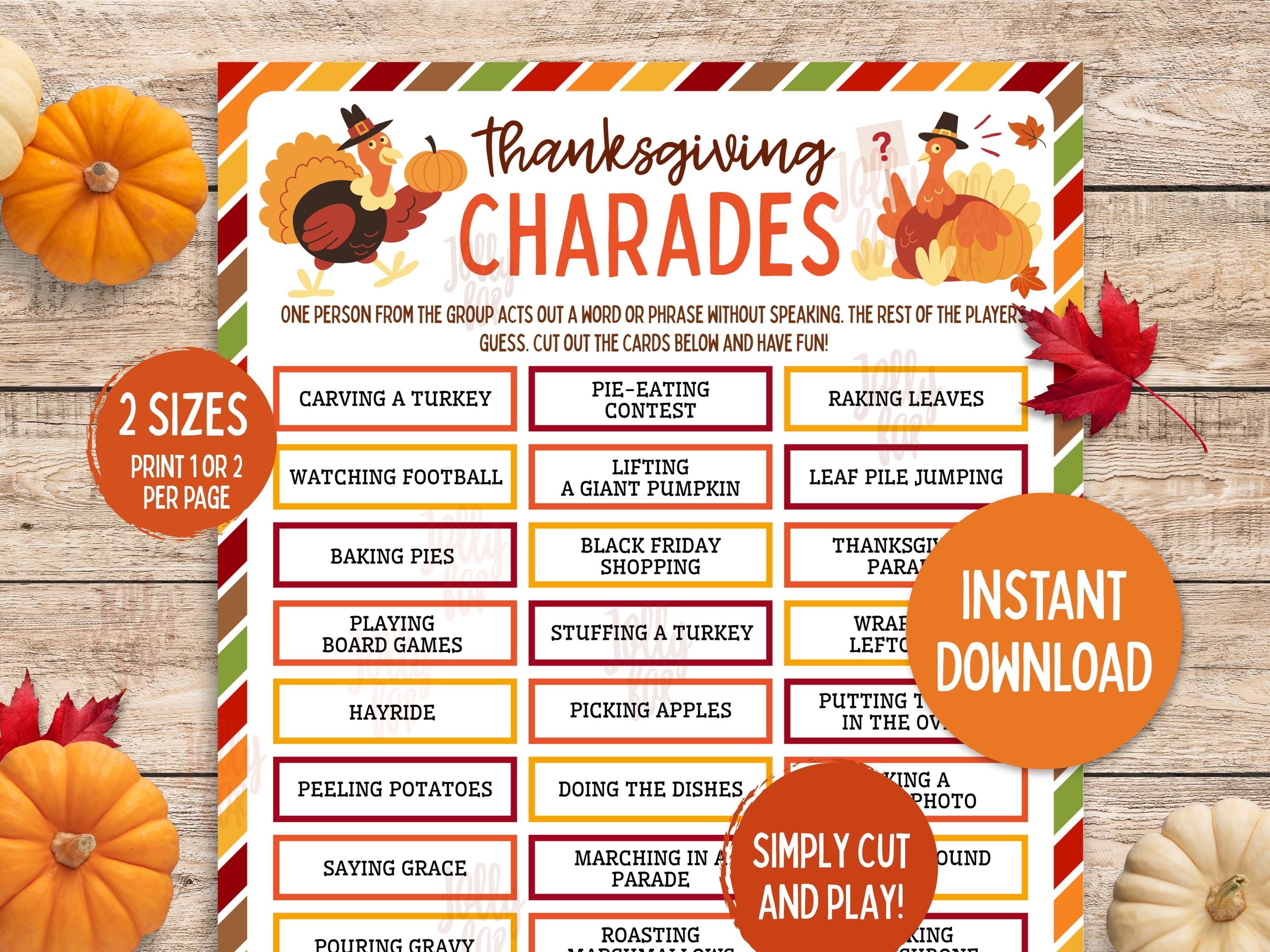 Thanksgiving Charades Thanksgiving Printable Game Kids Friends Family ...