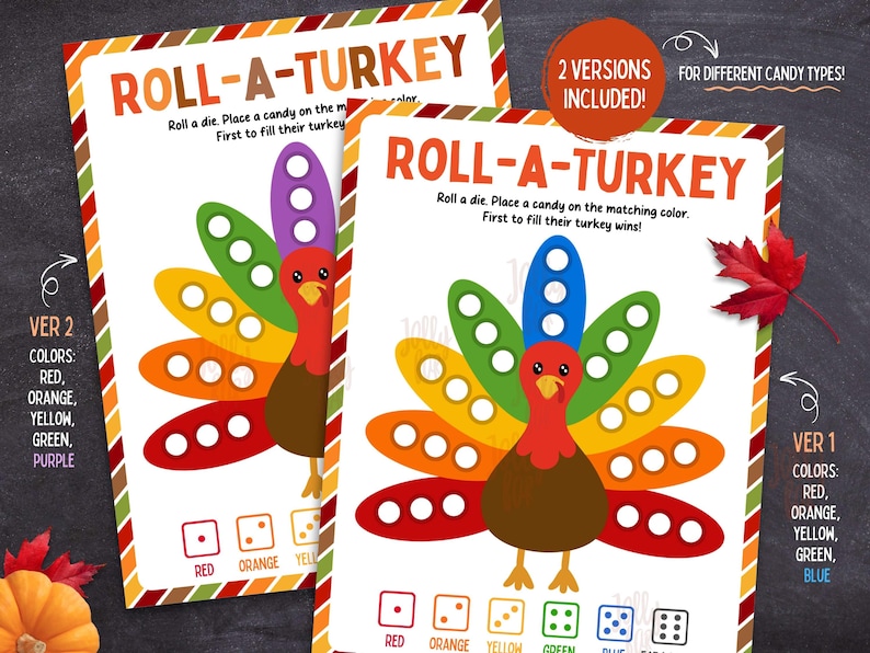 Roll-a-turkey Game Thanksgiving Printable Game Kids Family Table Game ...