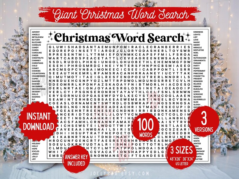 Giant Christmas Word Search Printable Christmas Game Family Kids Word ...