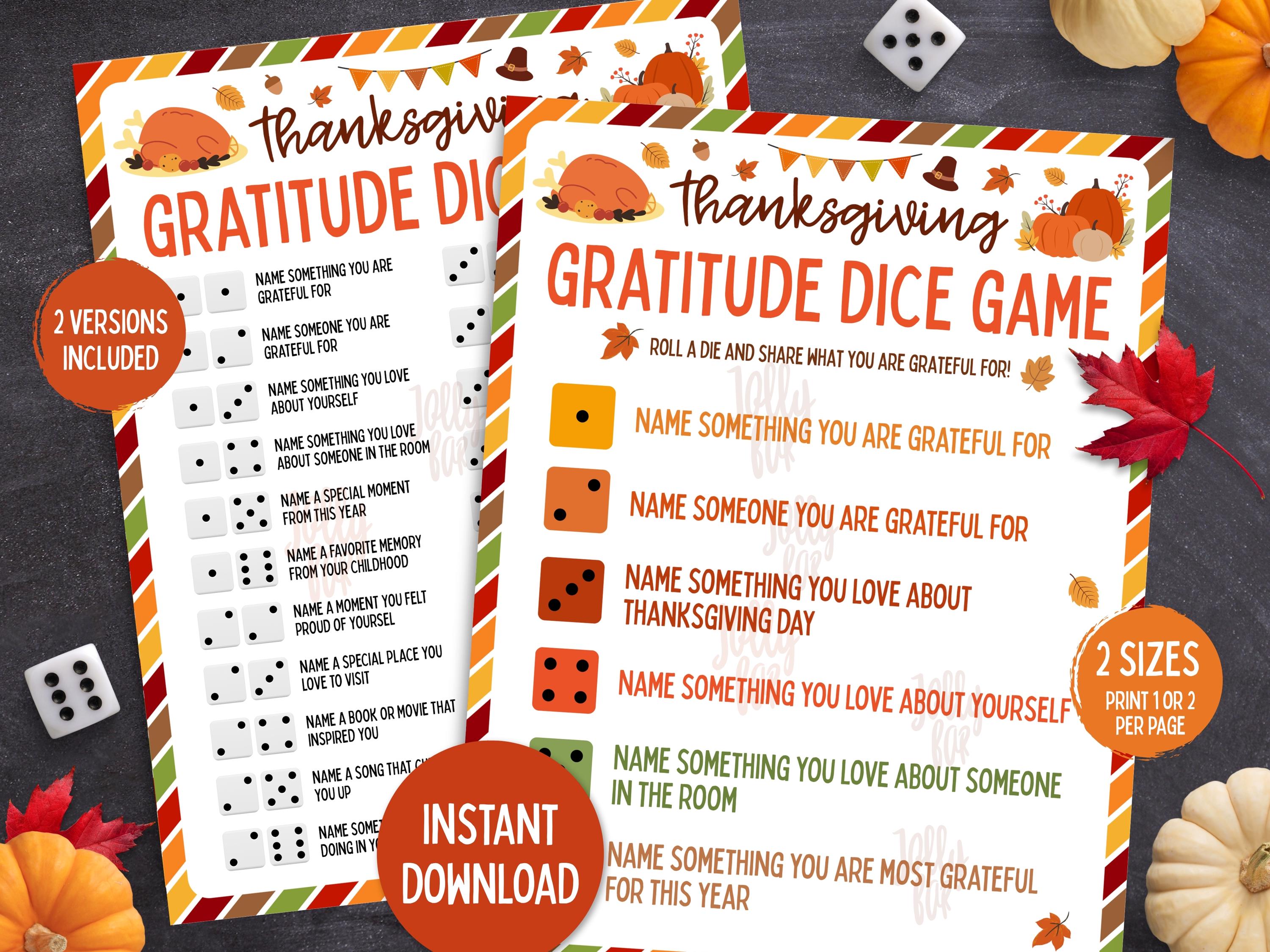 Gratitude Dice Game Thanksgiving Printable Game Kids Adults Friends ...