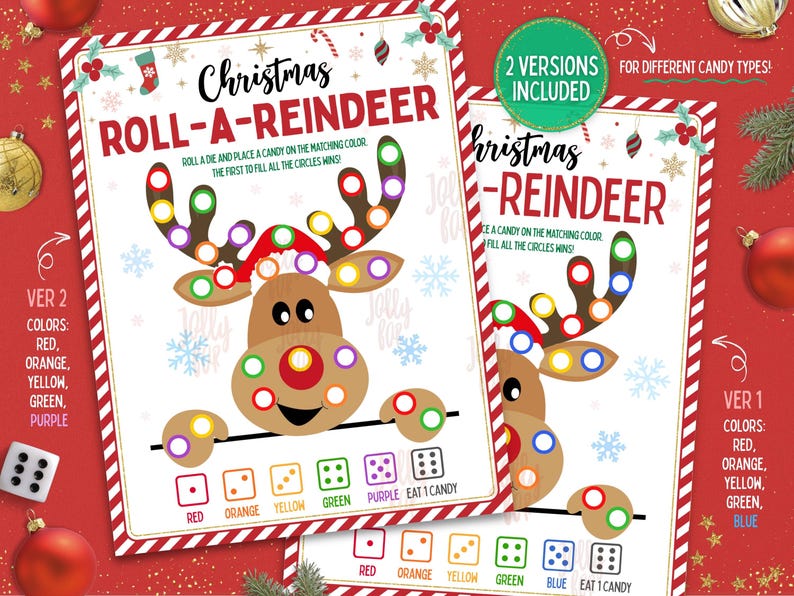 Roll a Reindeer Christmas Printable Game Kids Family Table Game Roll-a ...