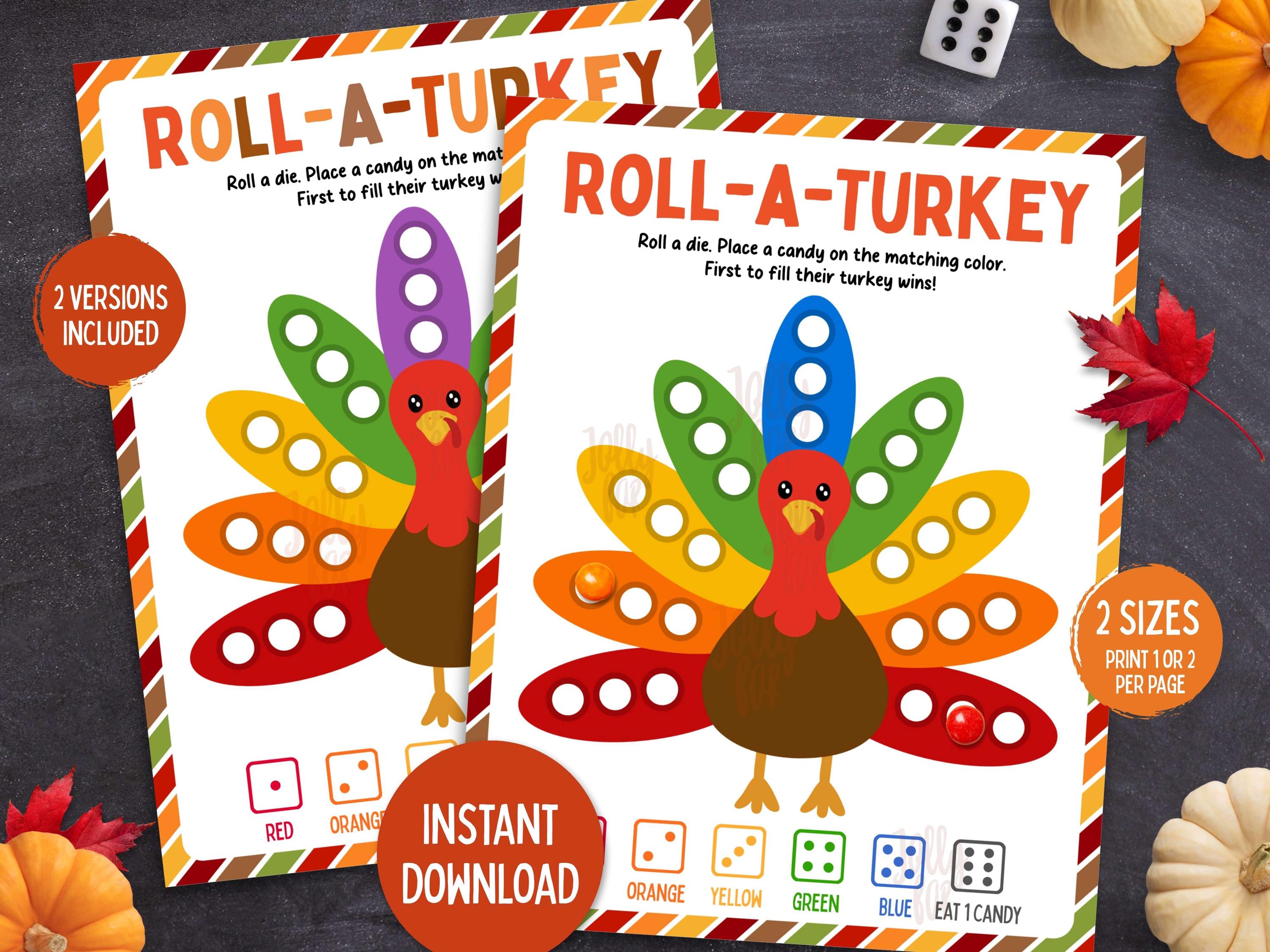 Roll-a-turkey Game Thanksgiving Printable Game Kids Family Table Game ...