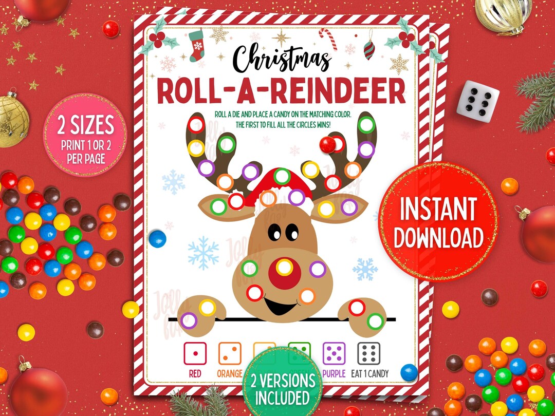 Roll a Reindeer Christmas Printable Game Kids Family Table Game Roll-a ...