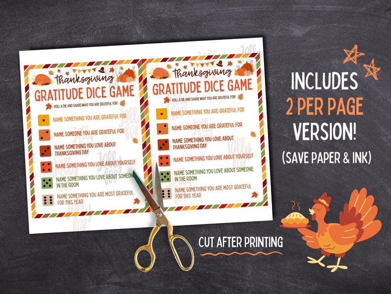 Gratitude Dice Game Thanksgiving Printable Game Kids Adults Friends ...