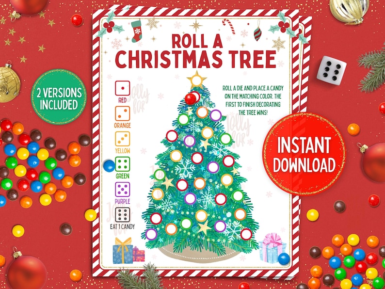 Roll a Christmas Tree Christmas Printable Game Kids Family Table Game ...