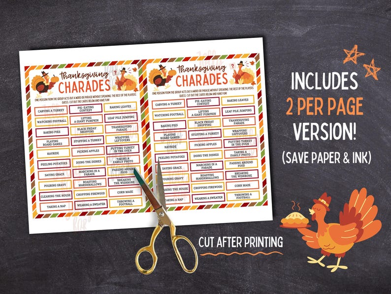 Thanksgiving Charades Thanksgiving Printable Game Kids Friends Family ...
