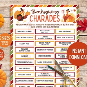 Thanksgiving Charades Thanksgiving Printable Game Kids Friends Family ...