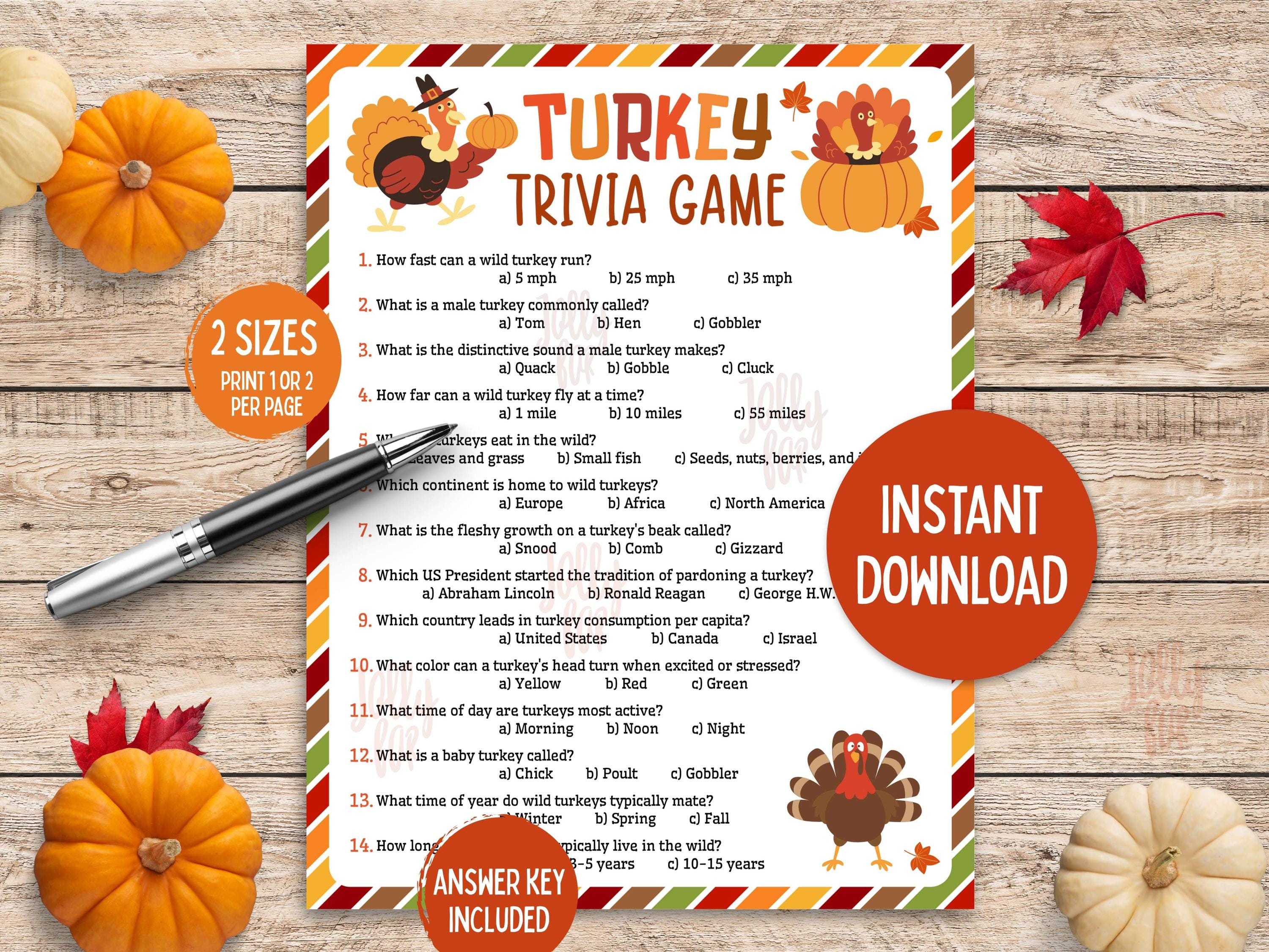 Turkey Trivia Game Thanksgiving Printable Trivia Adults Kids Family ...