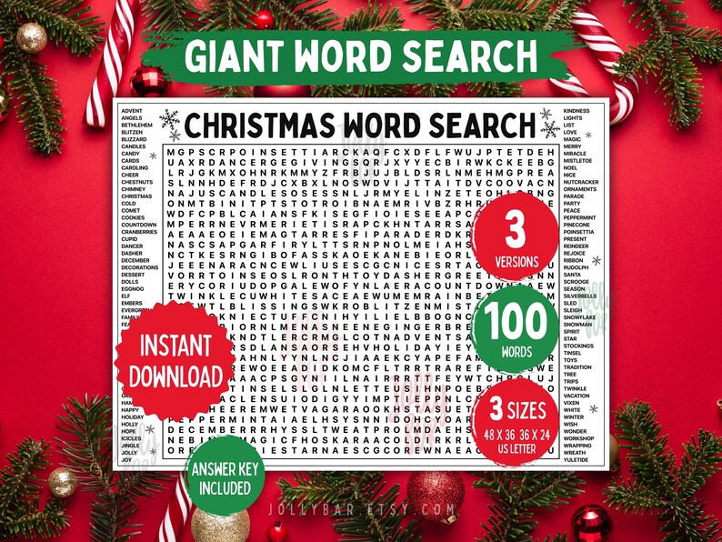 Giant Christmas Word Search Printable Christmas Game Family Kids Word ...