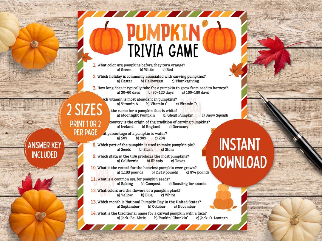 Pumpkin Trivia Game Fall Trivia Thanksgiving Printable Trivia Kid Adult ...
