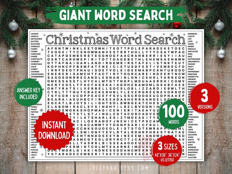 Giant Christmas Word Search Printable Christmas Game Family Kids Word ...