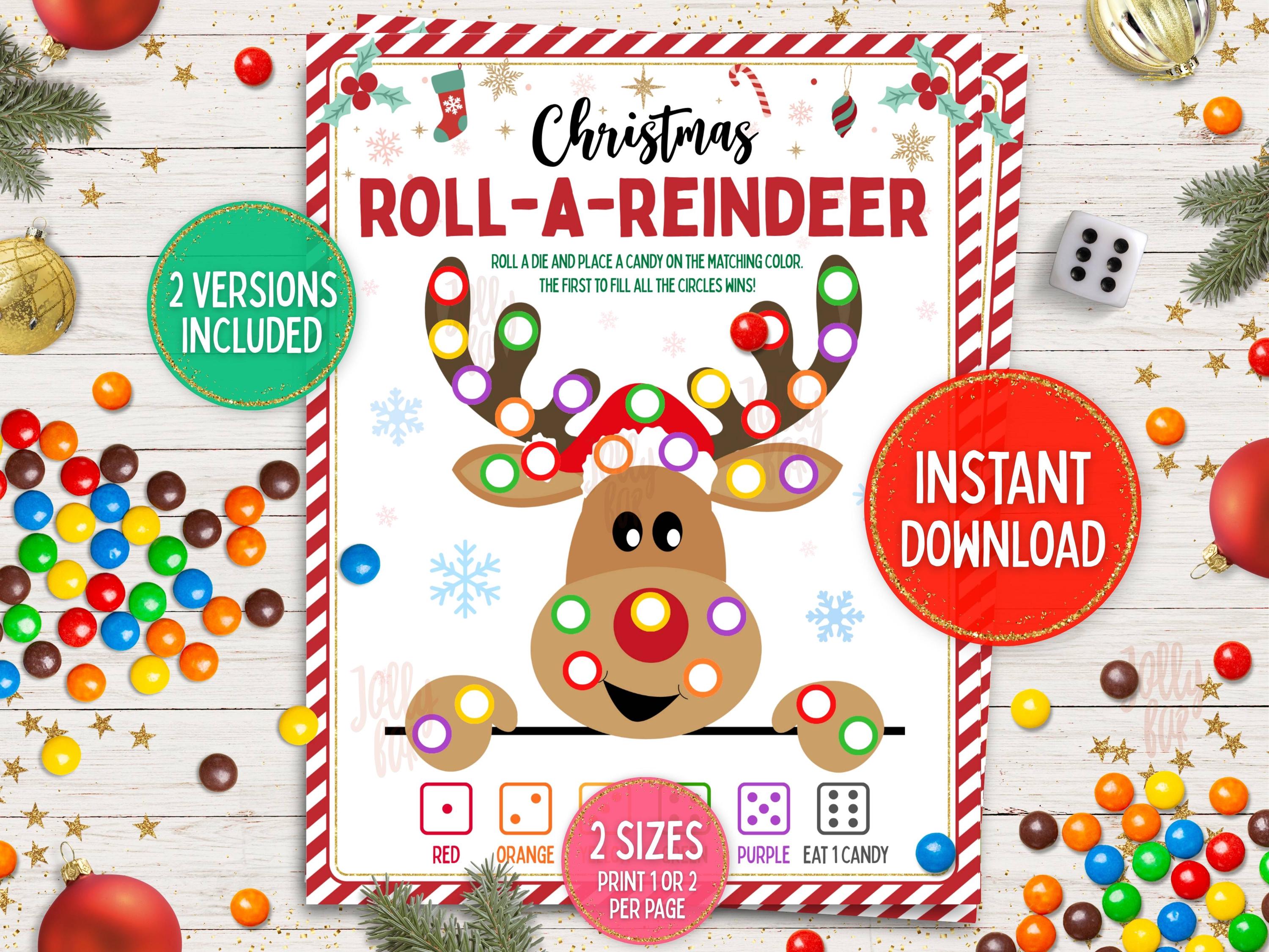 Roll a Reindeer Christmas Printable Game Kids Family Table Game Roll-a ...
