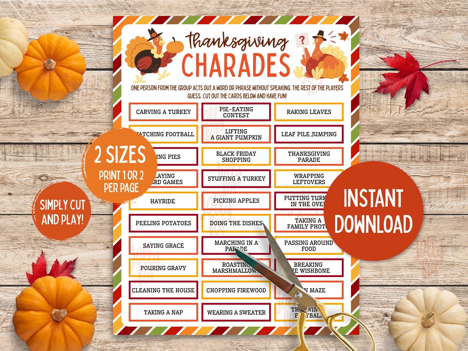 Thanksgiving Charades Thanksgiving Printable Game Kids Friends Family ...