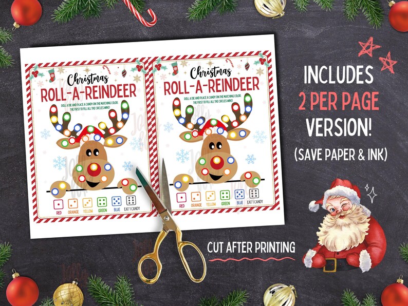 Roll a Reindeer Christmas Printable Game Kids Family Table Game Roll-a ...