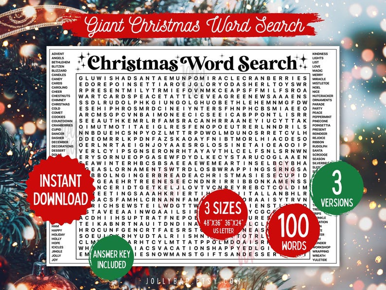 Giant Christmas Word Search Printable Christmas Game Family Kids Word ...