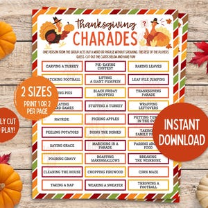 Thanksgiving Charades Thanksgiving Printable Game Kids Friends Family ...