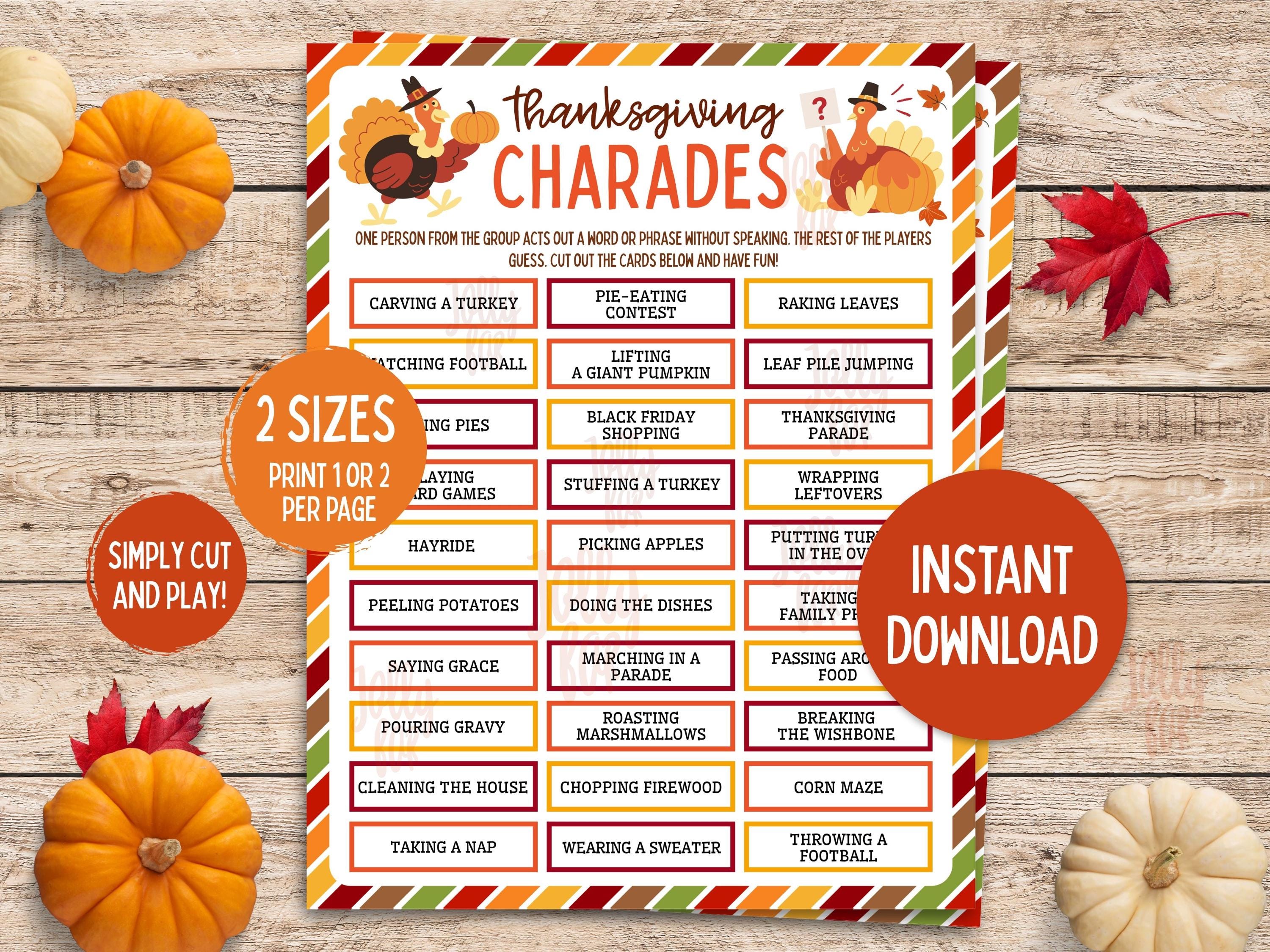 Thanksgiving Charades Thanksgiving Printable Game Kids Friends Family ...
