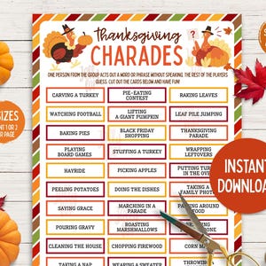 Thanksgiving Charades Thanksgiving Printable Game Kids Friends Family ...