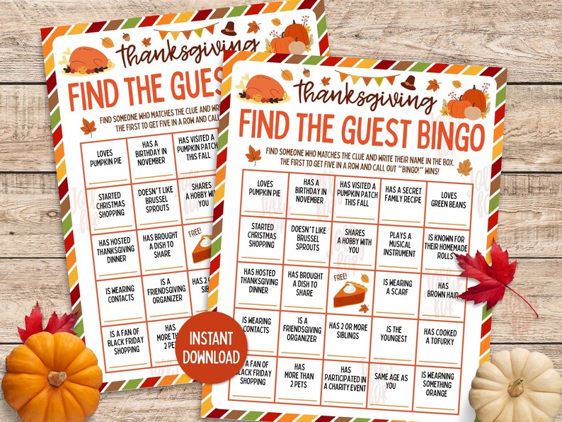 Thanksgiving Find the Guest Bingo Game Fun Friendsgiving Party ...