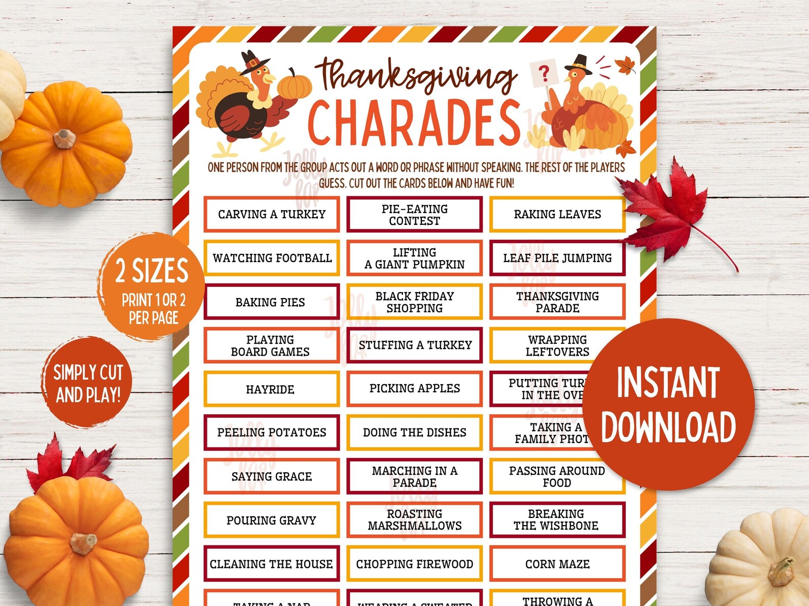 Thanksgiving Charades Thanksgiving Printable Game Kids Friends Family ...
