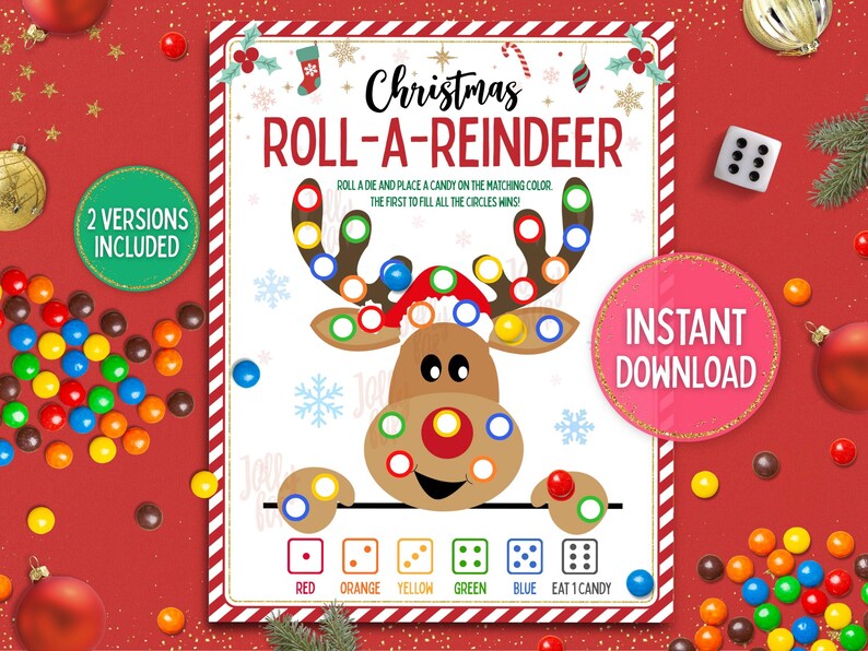 Roll a Reindeer Christmas Printable Game Kids Family Table Game Roll-a ...
