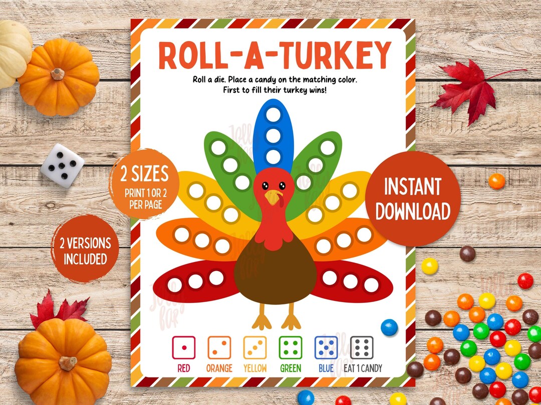 Roll-a-turkey Game Thanksgiving Printable Game Kids Family Table Game ...