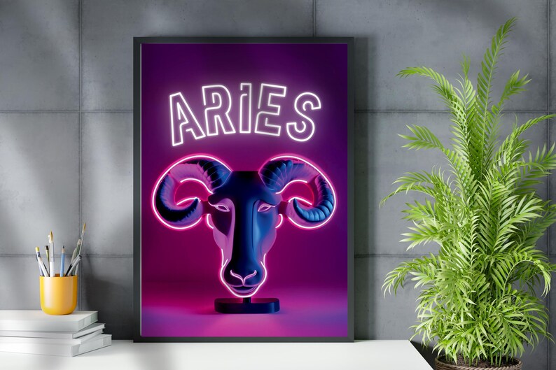 ARIES NEON SIGN Poster, Zodiac, Birth Sign Wall Art, Astrology, Zodiac ...