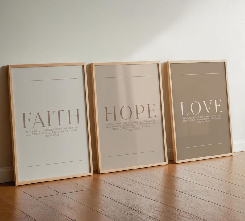 Faith Hope Love Christian Wall Art Set, Neutral Bible Verse Prints ...