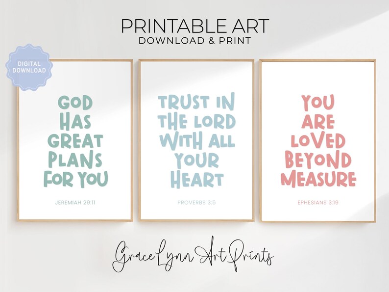Bible Verse Printable Quotes, Christian Nursery Wall Art, Set of 3 ...
