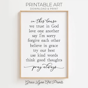 In This House Printable, Family Rules Printable Sign, House Rules Quote ...