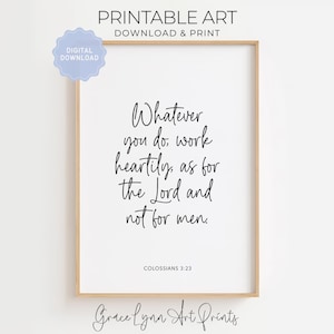 Colossians 3:23 Printable, Whatever You Do Work Heartily, Bible Verse ...