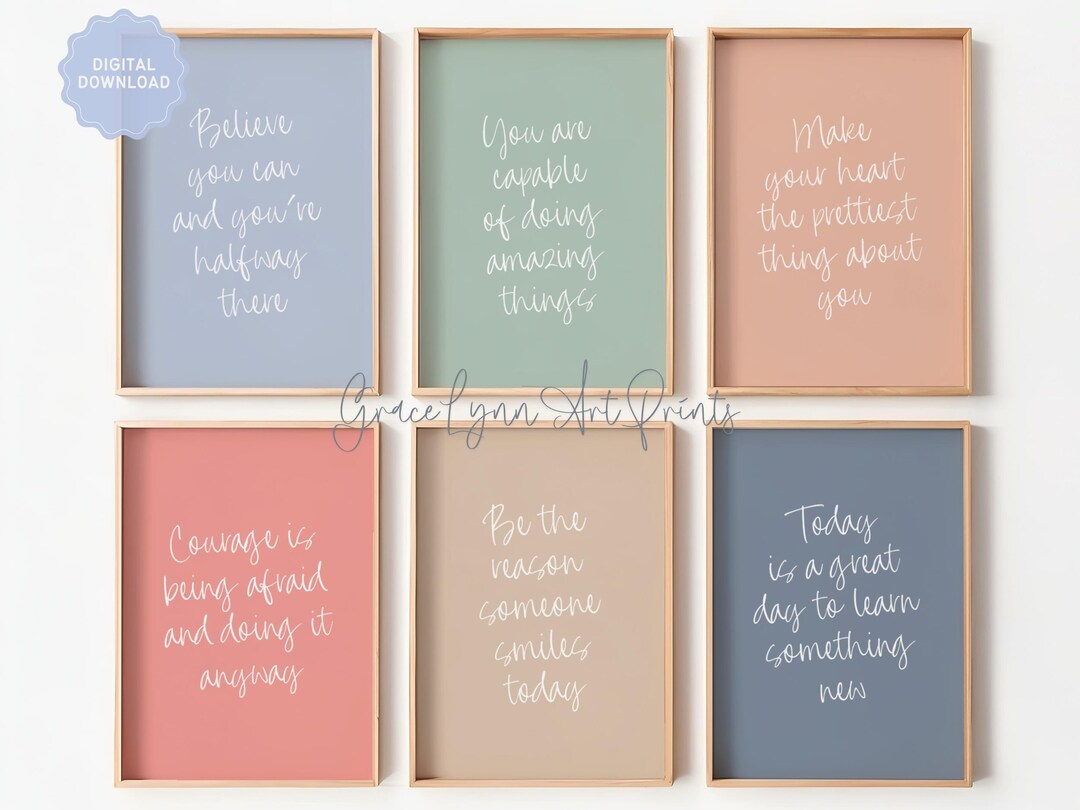 Inspirational Quote Wall Art Set of 6, Motivational Quote Wall Decor ...