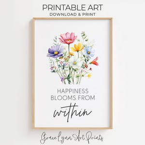 Happiness Blooms From Within Printable Quote, Inspirational Quote Wall ...