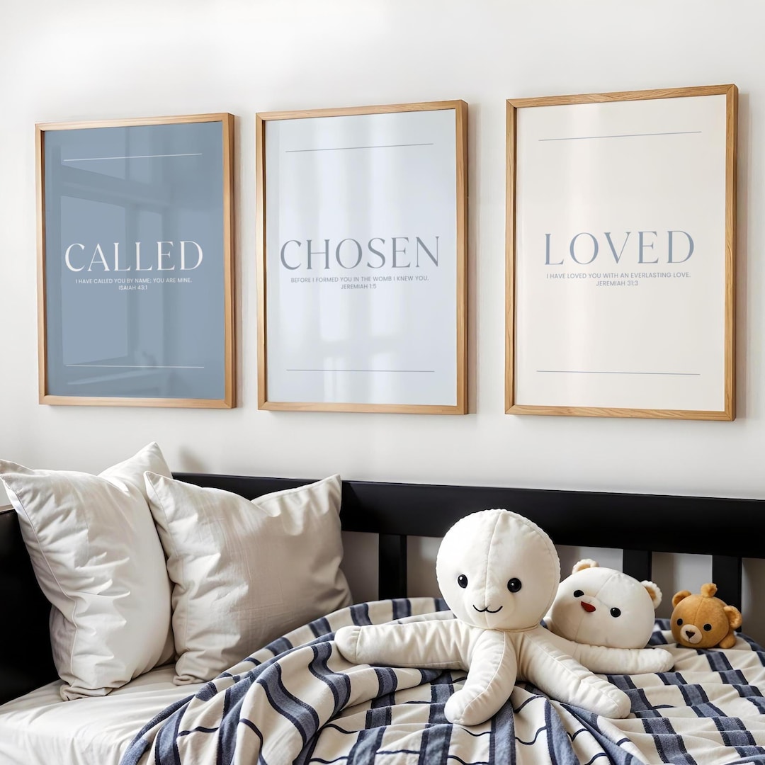 Called • Chosen • Loved | Christian Wall Art Set of 3 | Blue Neutral ...