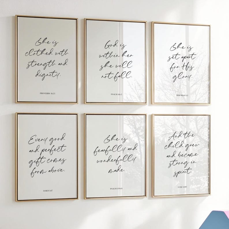 Set of 6 Bible Verse Printable Quotes, Nursery Printable Wall Art Set ...