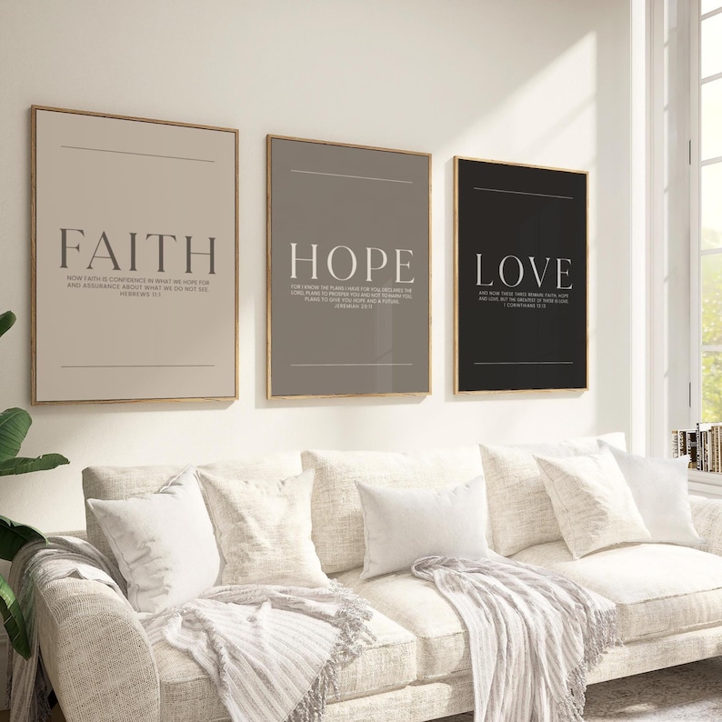Faith Hope Love Printable Wall Art, Christian Scripture Set, Minimalist ...