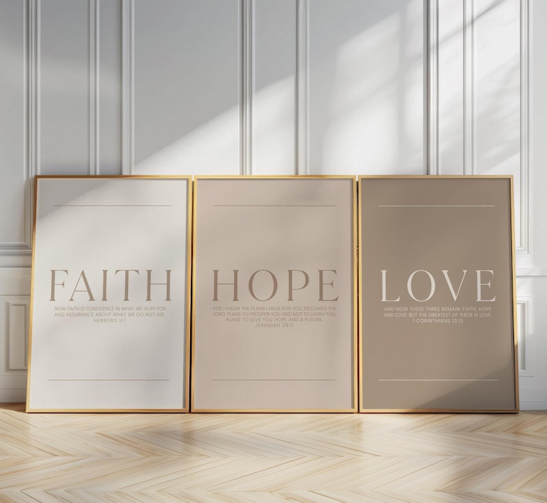 Faith Hope Love Christian Wall Art Set, Neutral Bible Verse Prints ...