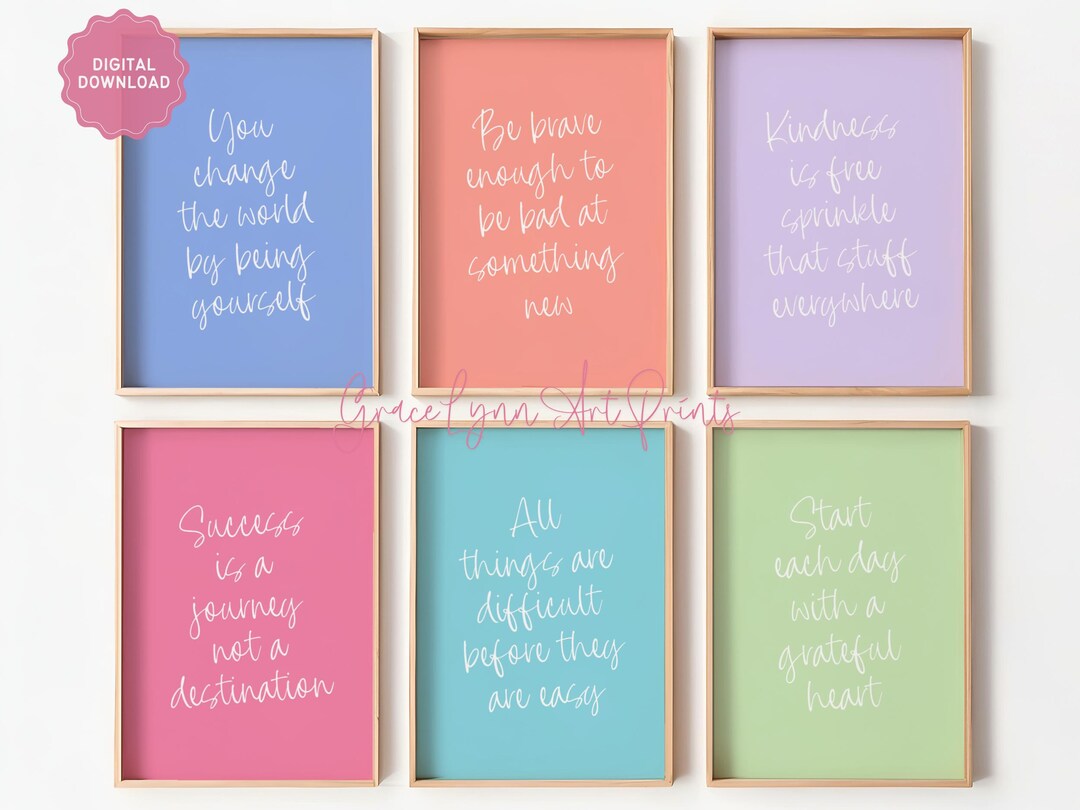 Inspirational Quote Prints: Colorful Classroom Wall Art Set (digital ...