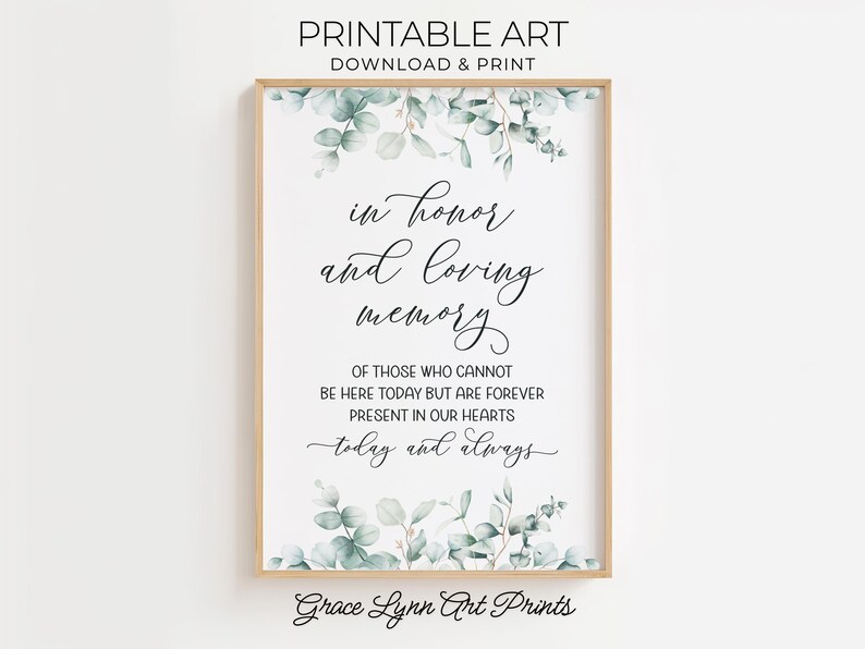 Wedding Memorial Printable, in Honor and Loving Memory Printable ...